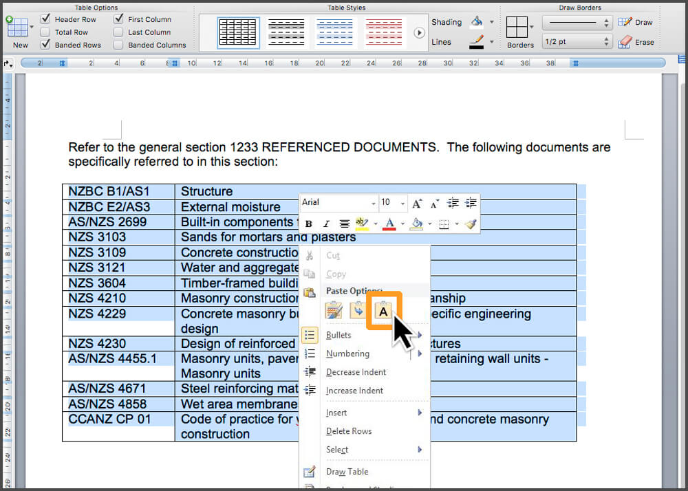 Copy and paste Tabbed text - Masterspec Copy and paste Tabbed text - Masterspec